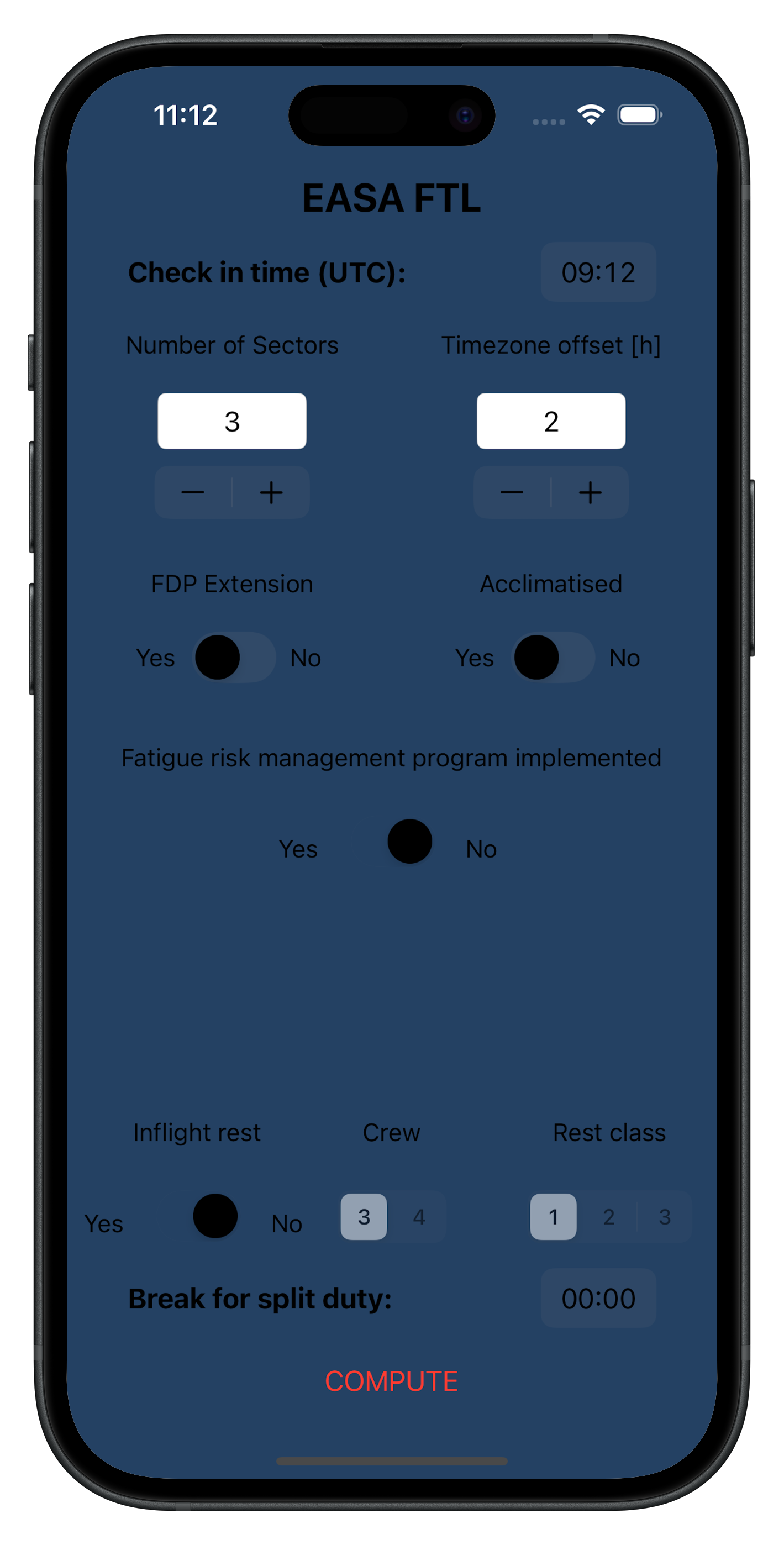EASA FTL 2025 – Flight Duty & Rest Calculator for Pilots